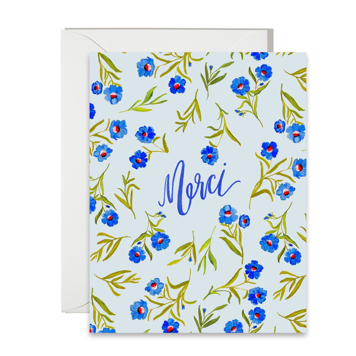 Thank You Greetings Merci Blue and Green Painted & Hand - Etsy