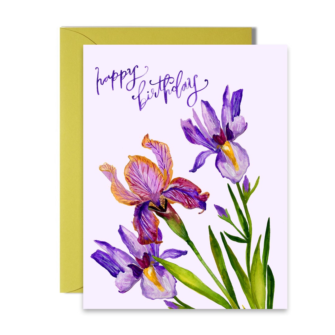 Birthday - Happy Birthday - Iris Flowers - Purple - Lavender Floral ...