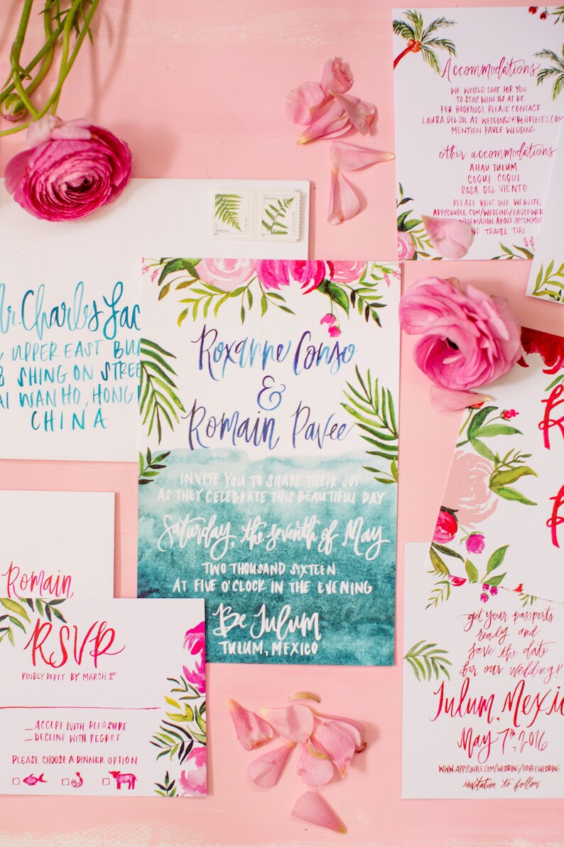 Tulum Mexico Inspired Wedding Watercolor Illustrations & - Etsy