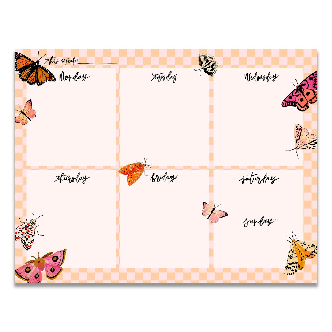 Butterfly & Moth Weekly Planner Notepad - Pink and Orange Checkerboard ...
