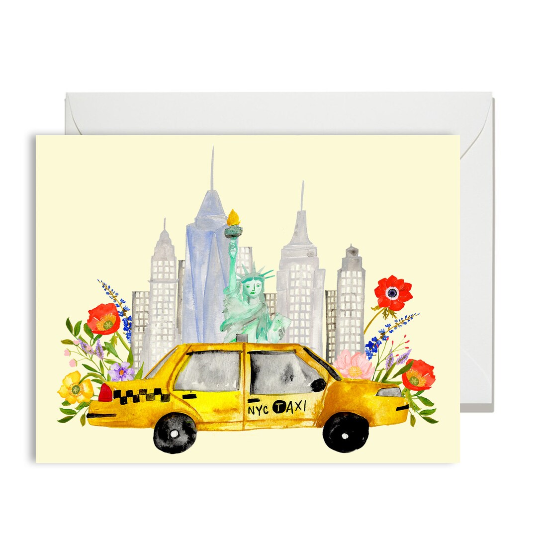 General Friendship Greetings - Yellow Floral NYC Scene - Painted & Hand ...