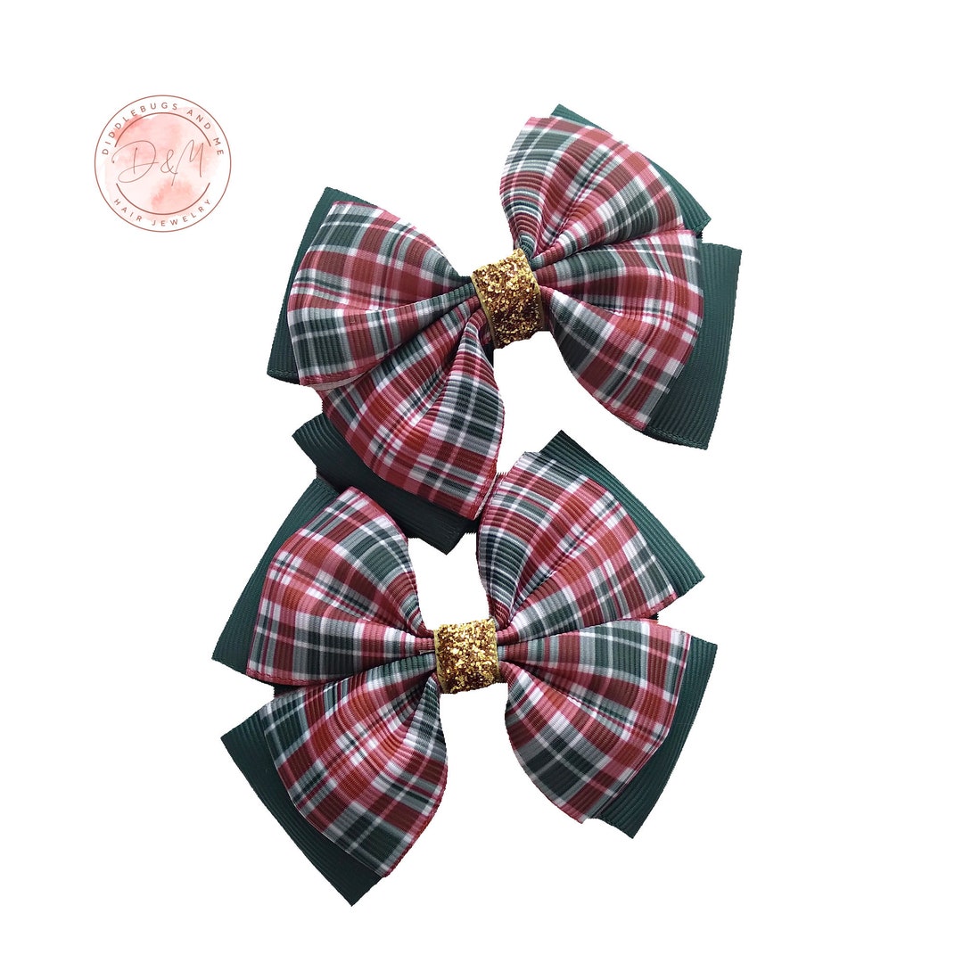 Christmas Plaid Pigtail Bows, Hunter Green Hair Clips (set of 2) - Etsy