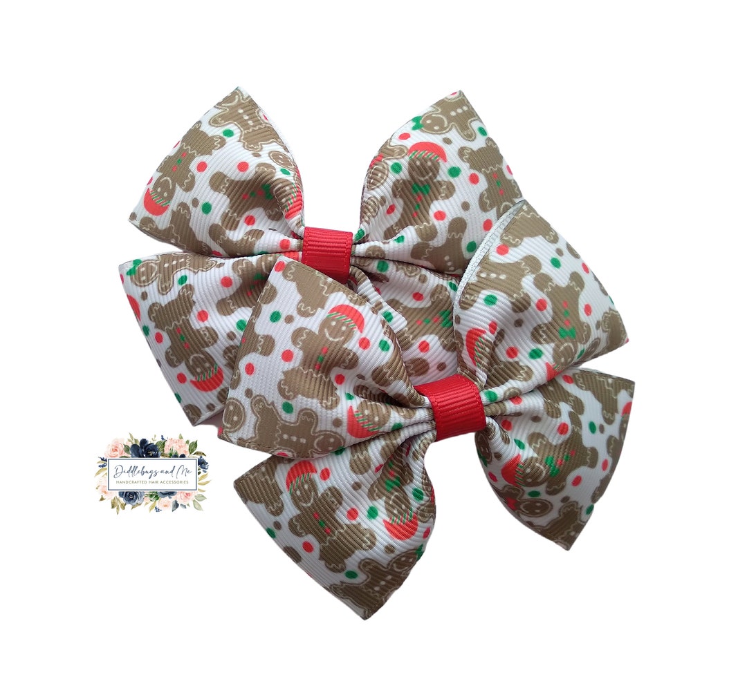 Gingerbread Hair Bows, Christmas Pigtail Bows, Holiday Hair Bows, St ...