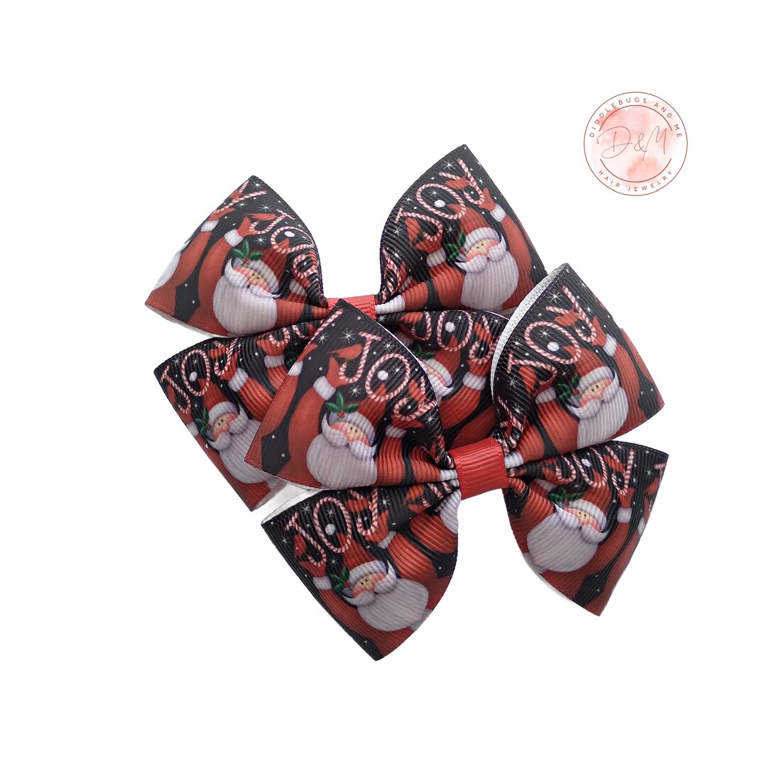 Santa Claus Pigtail Bows, Holiday Grosgrain Ribbon Barrettes (set of 2 ...