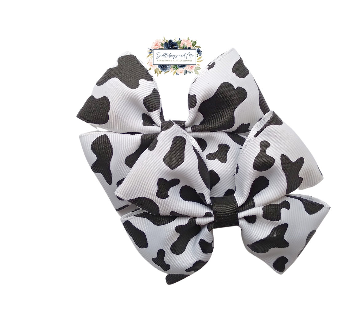 Cow Print Pigtail Bows Set: Farm Girl Hair Clips - Etsy