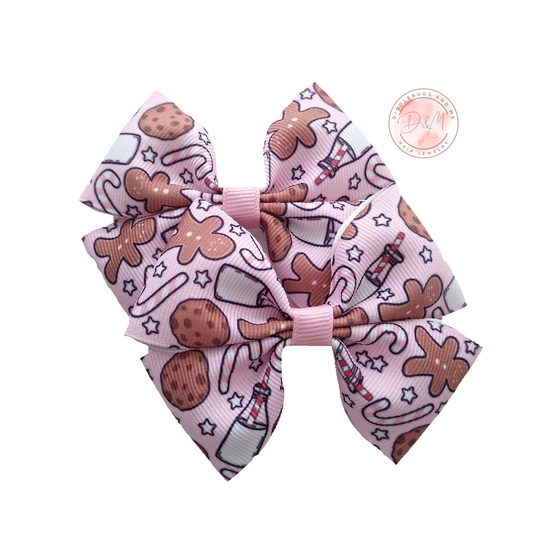 Gingerbread Hair Bows, Milk and Cookies, Pink Bows, Holiday Hair Bows ...