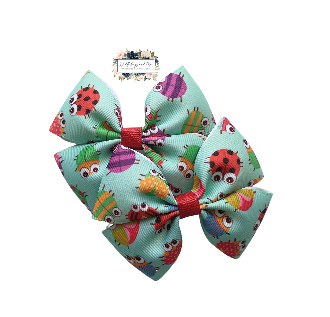 Ladybug Pigtail Bows, Bugs Hair Clips, Set of 2, Back to School, Piggy ...