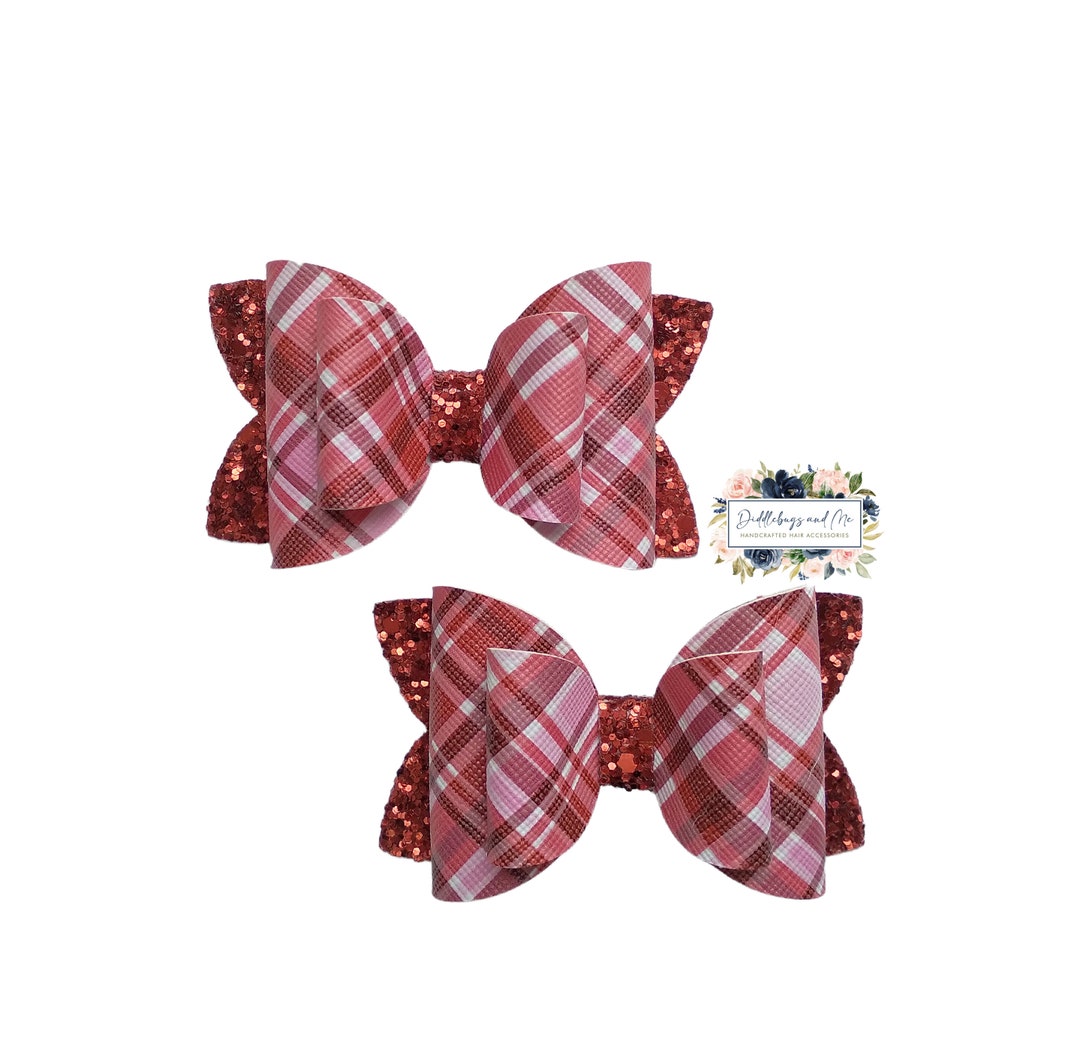 Pink and Red Plaid Pigtail Bows Set of 2 Bow Clips Valentine - Etsy