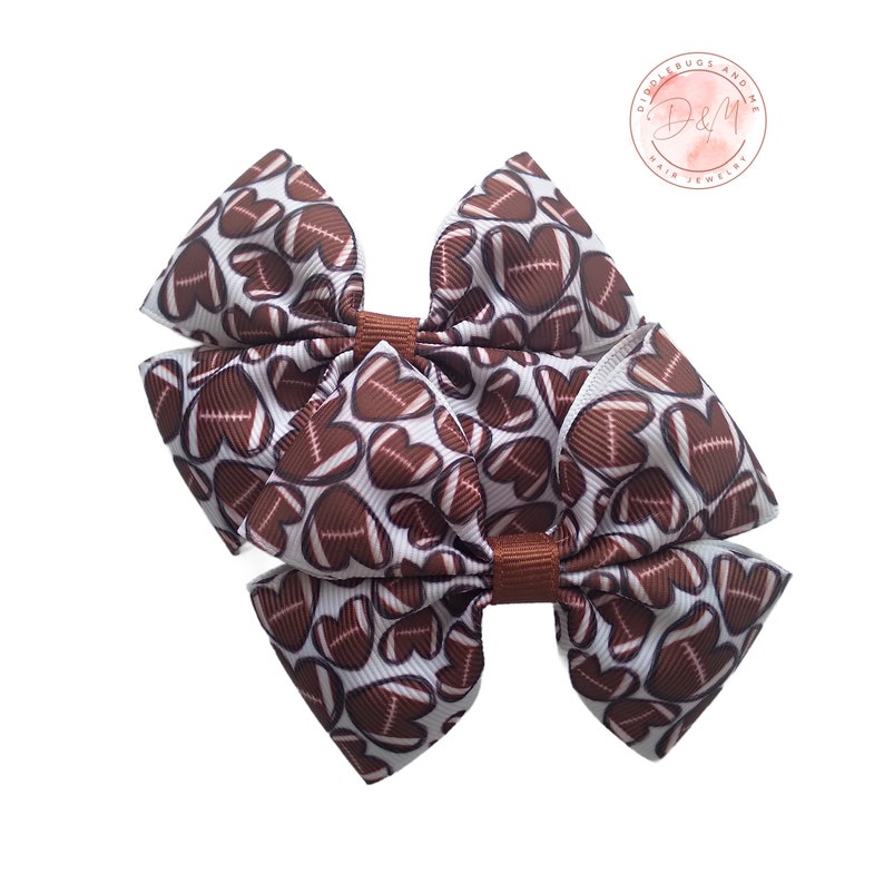 Football Heart Pigtail Bows: Sports Barrette Set - Etsy