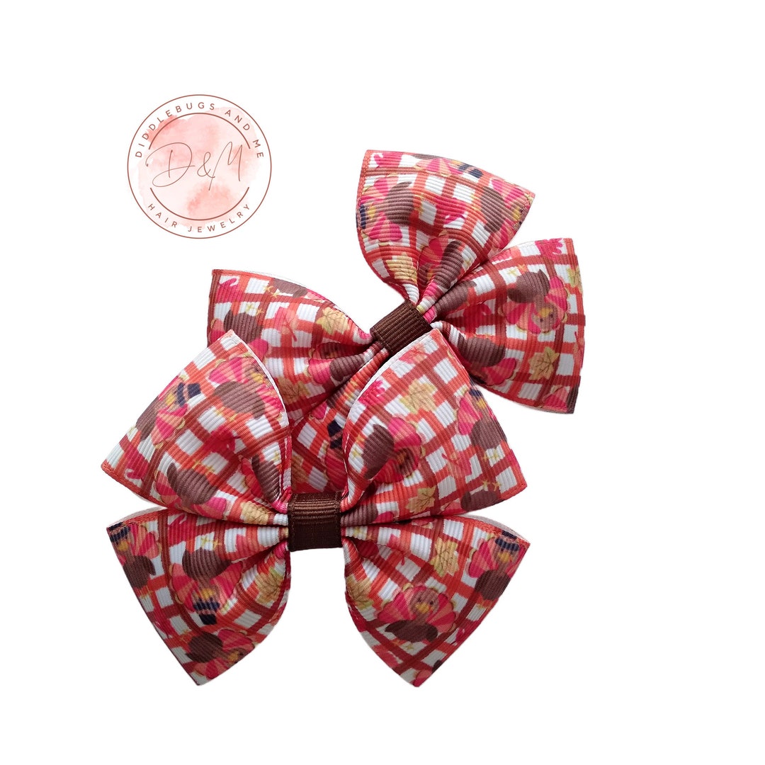 Plaid Turkey Hair Bows, Thanksgiving Pigtail Set - Etsy