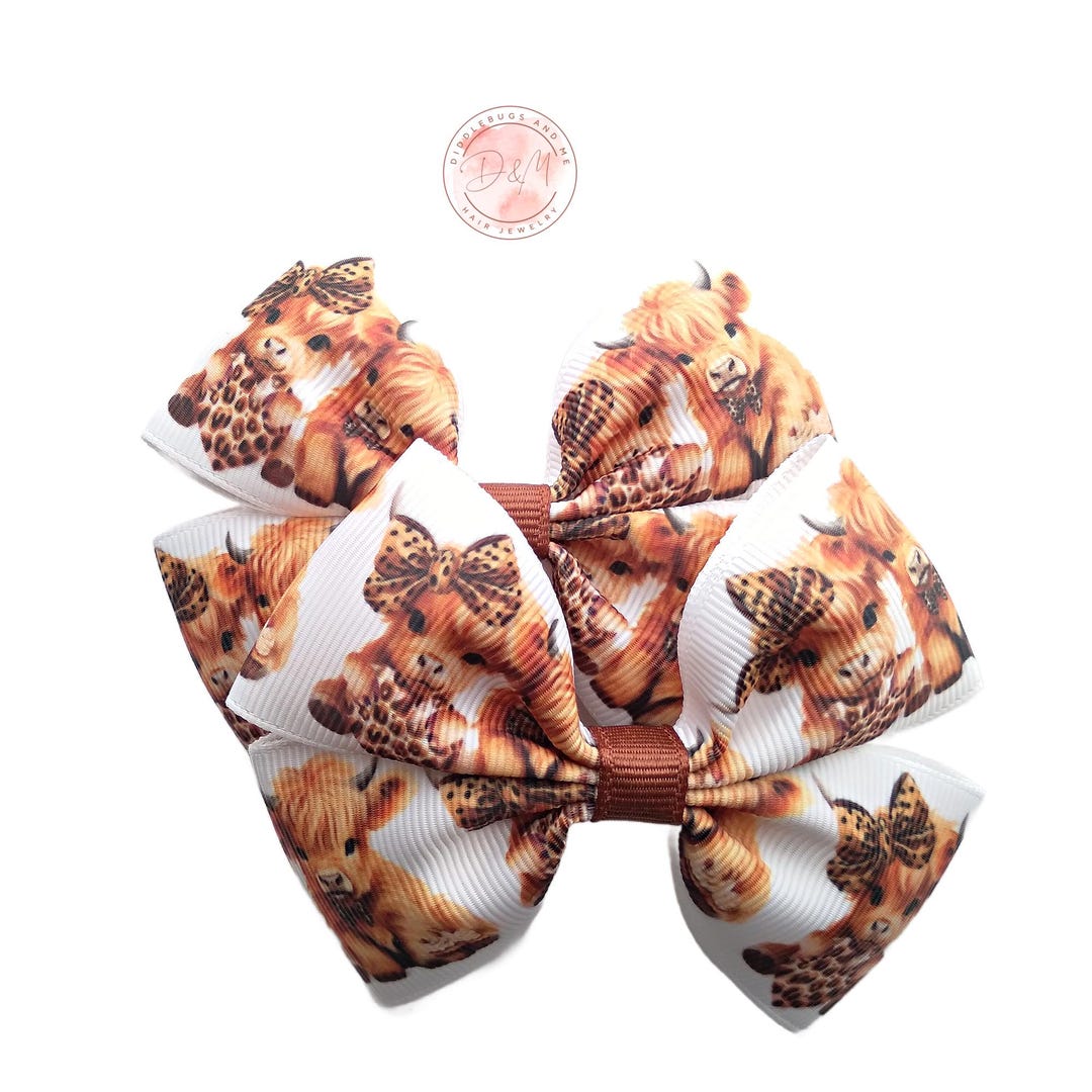 Highland Cow Set of Bows, Farm Animal Hair Clips, Valentine Bows ...
