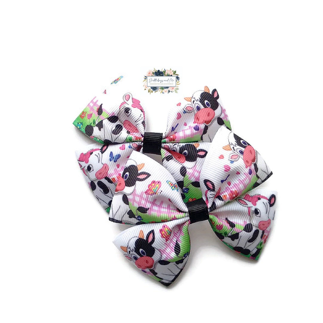 Cow Set of Bows Black and White Cow Pigtail Bows Farm Girl - Etsy