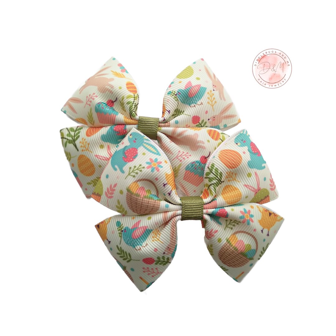 Easter Hair Bows, Set of 2, Bunny Basket With Eggs, Gift for Girls ...
