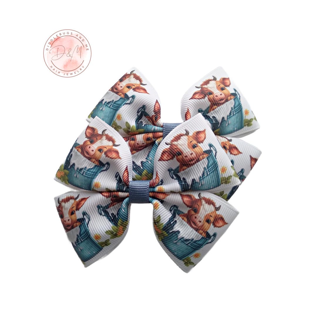 Baby Cow Set of Bows, Farm Animal Pigtail Bows, Cowgirl Barrettes ...