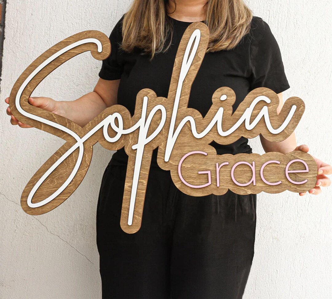 Large Wooden Name Sign, Nursery Name Sign, Layered Baby Name Sign ...