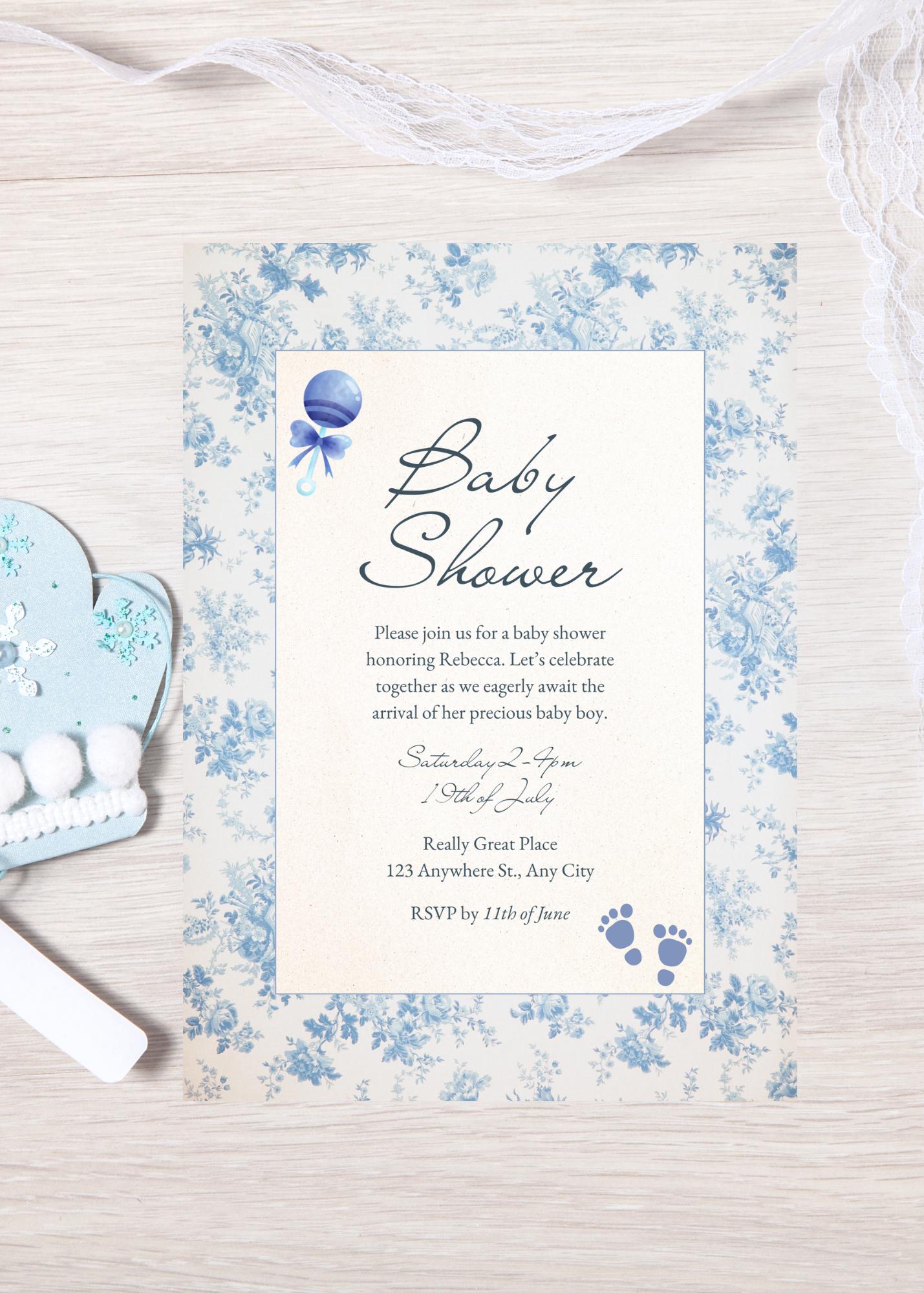 Baby Shower Boy Invite, Editable Baby Shower Invitation, Canva Editable ...