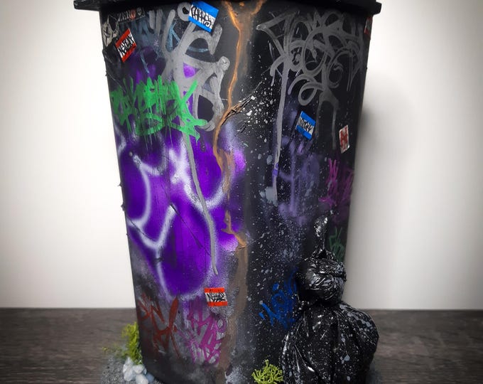 Realistic Graffiti Trash Can Replica Tabletop Art - Urban Street ...