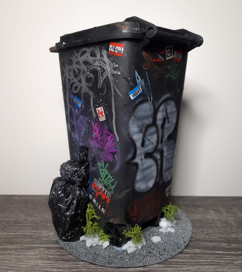 Realistic Graffiti Trash Can Replica Tabletop Art black - Etsy