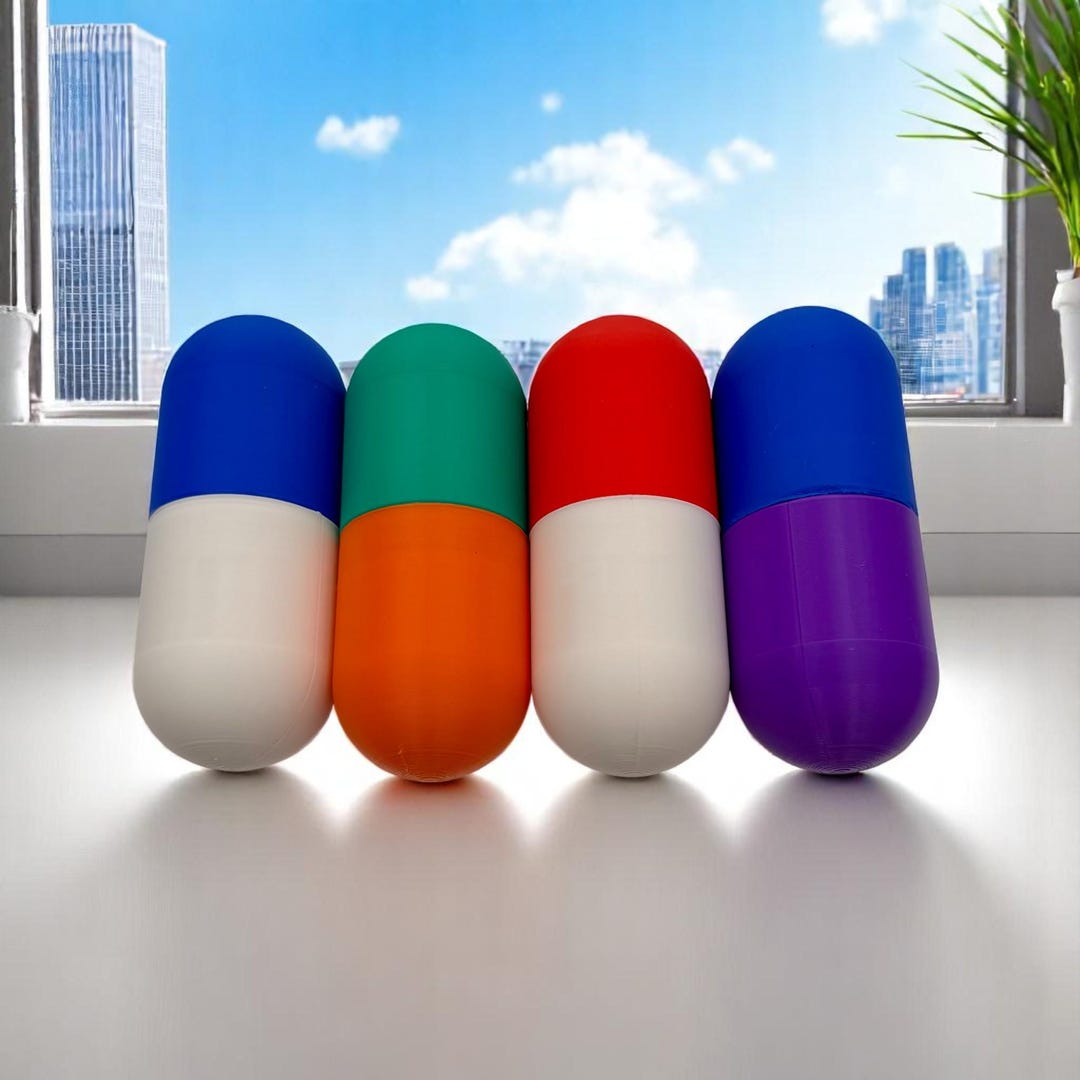 3D Printed Pill Shaped Container – Custom Colors – 5" Capsule Storage ...