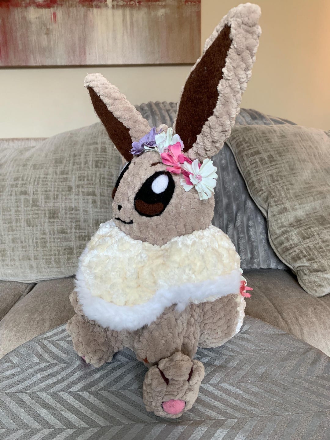 Pokémon Floral Eevee JUMBO Stuffed Animal Handmade Crochet Fanmade Soft ...