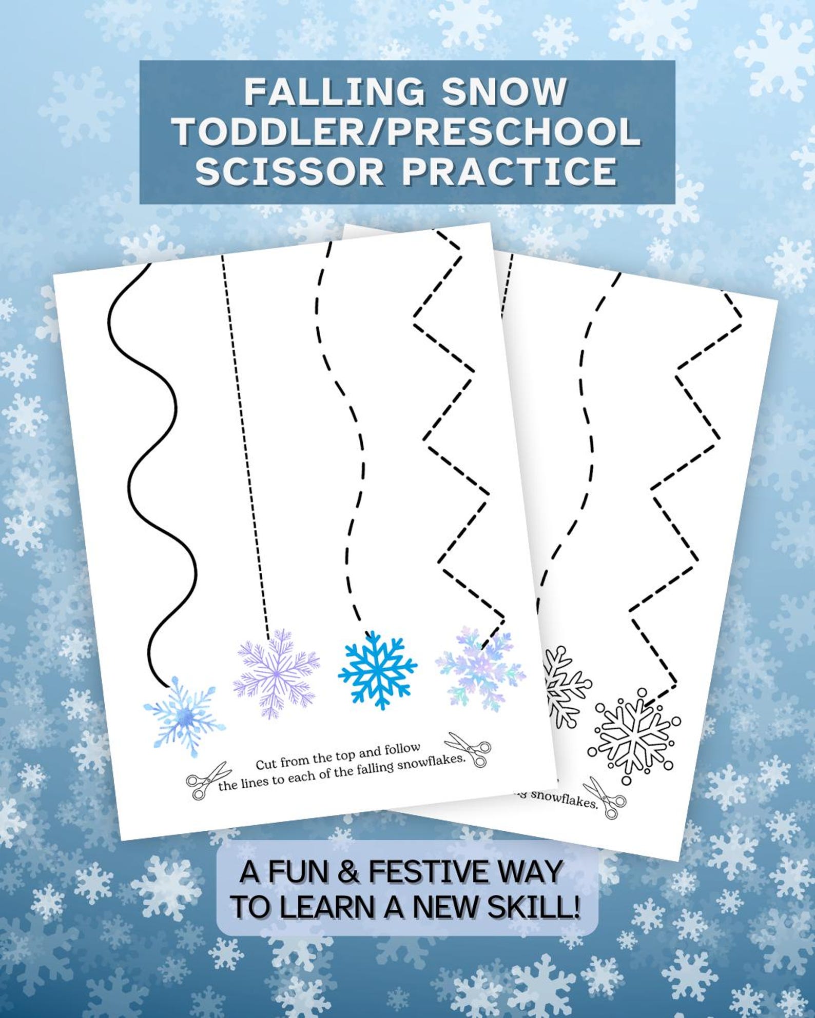 Falling Snow Preschool Scissor Skills: Winter Cutting Practice Activity ...