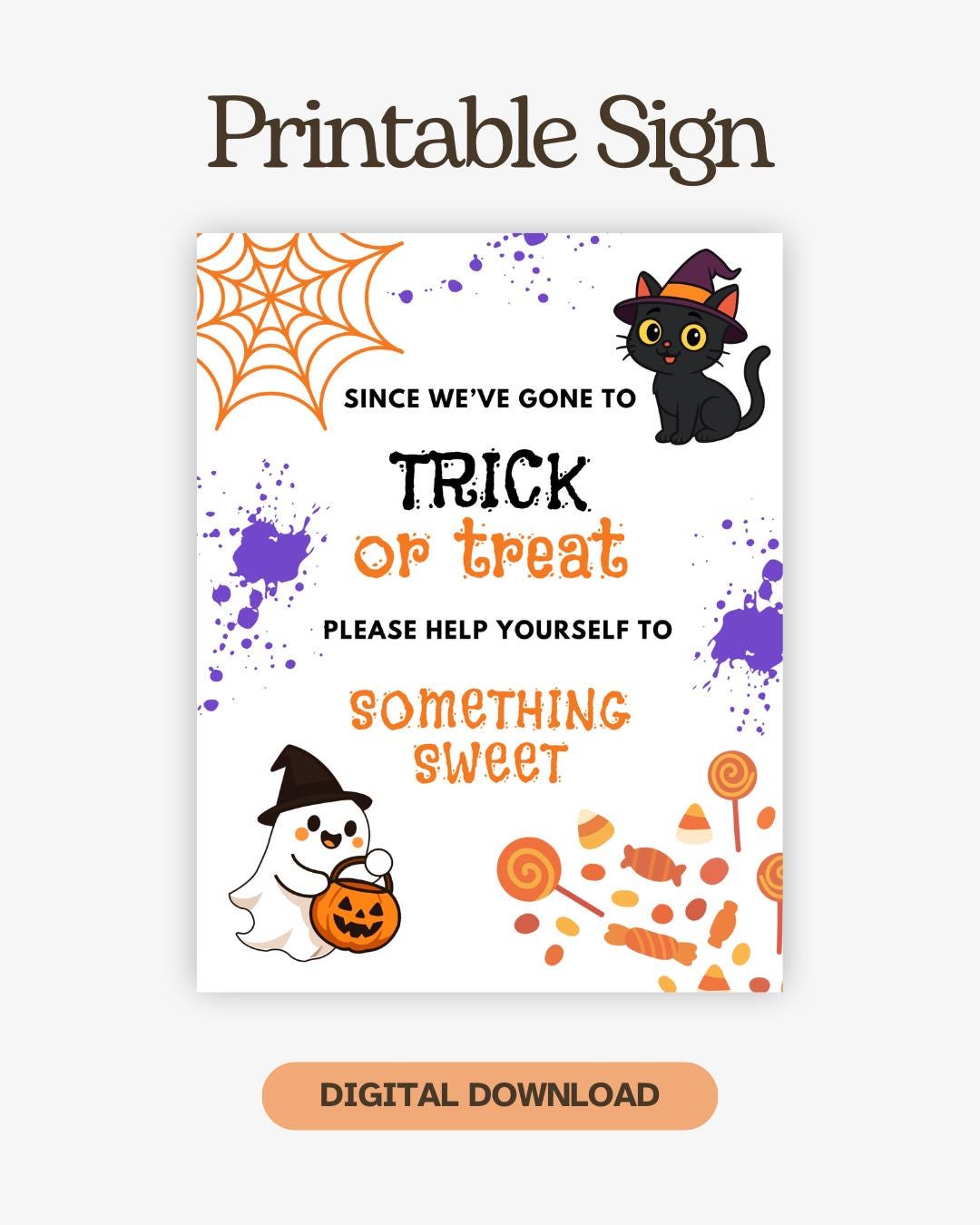 Printable Halloween "take a Treat" Sign | Cute Trick-or-treat Sign ...