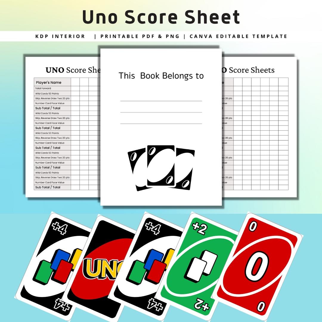 Uno Score Sheet KDP Interior Printable Game Score Sheets for Family ...