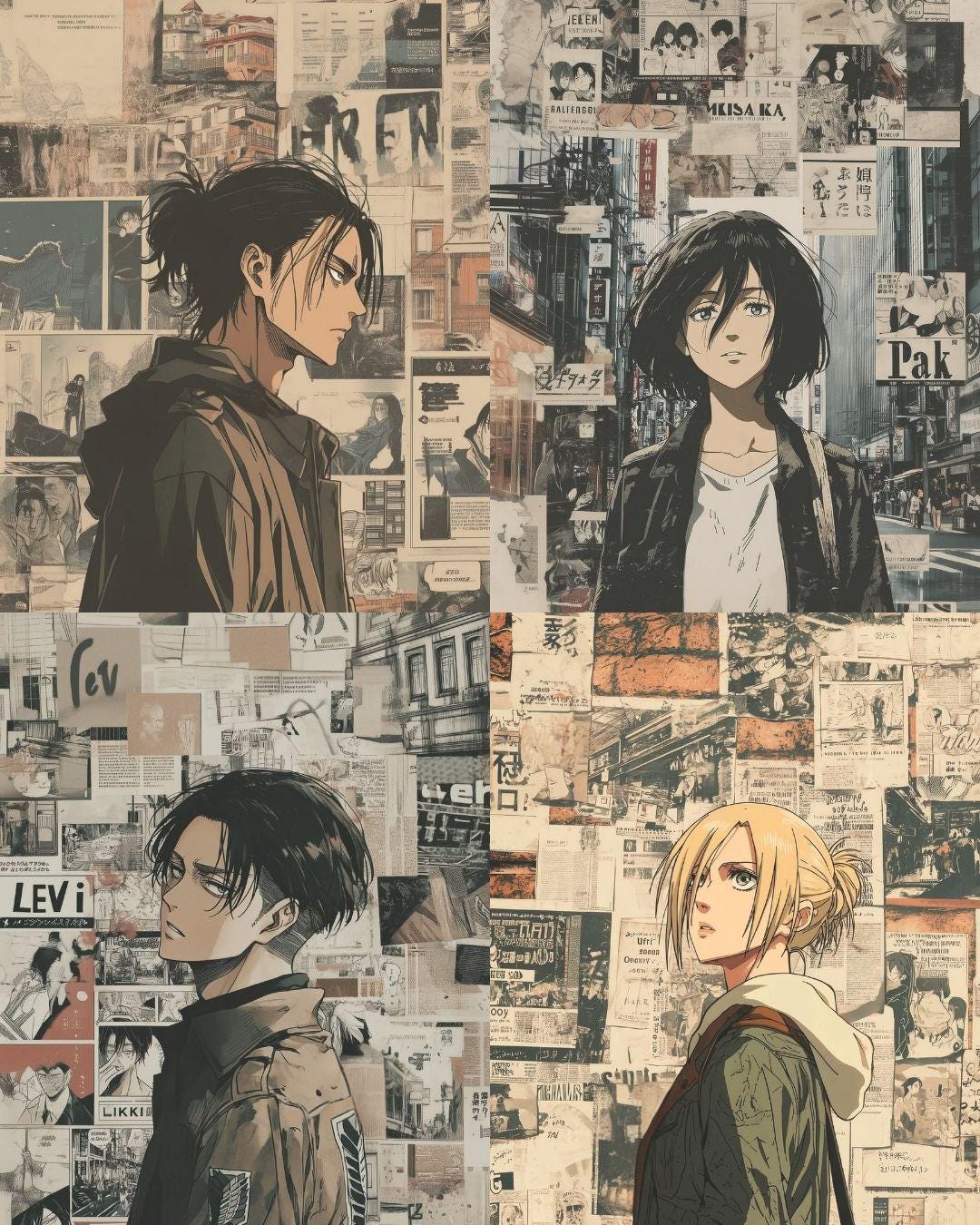 Attack on Titan Anime Poster Set | Eren Jäger, Levi Ackerman, Mikasa ...