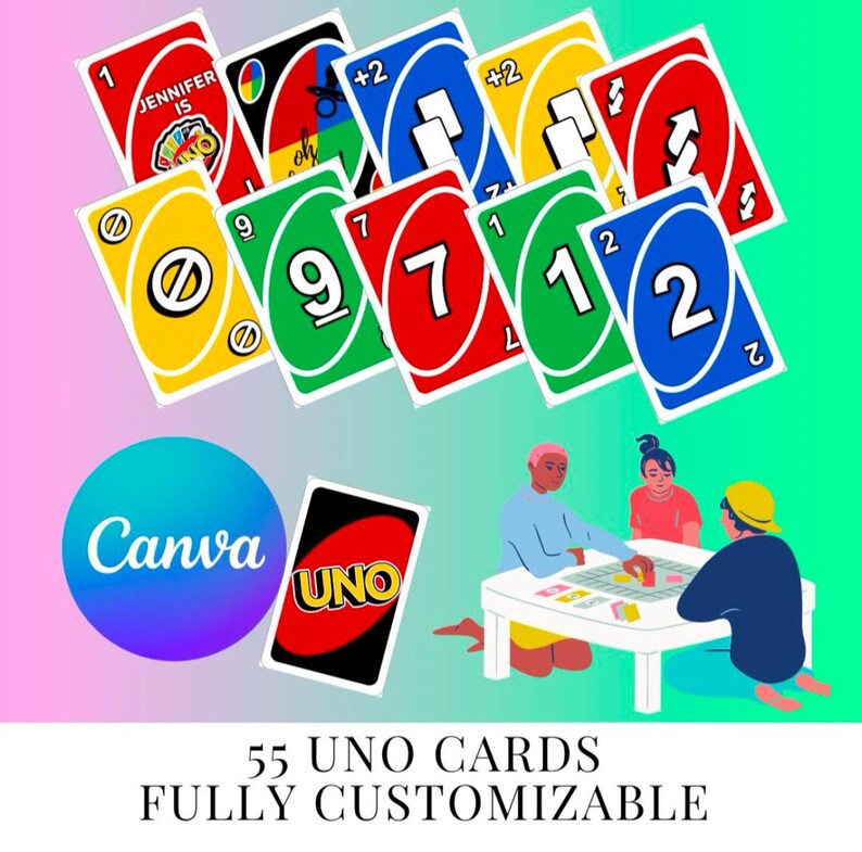 UNO Playing Card Game Canva Template Customizable Digital Cards, Fun ...