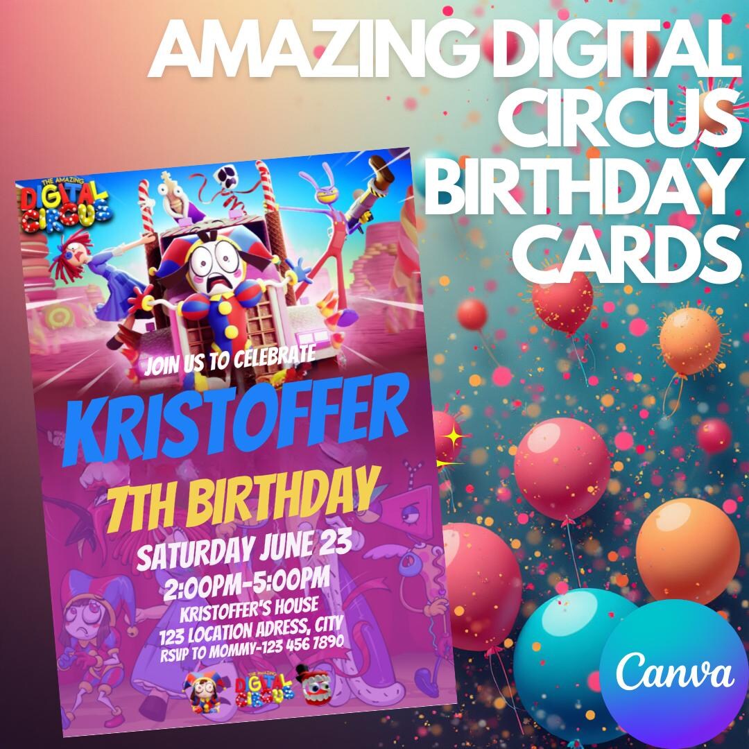 The Amazing Digital Circus Birthday Card, Canva Template Invitation ...