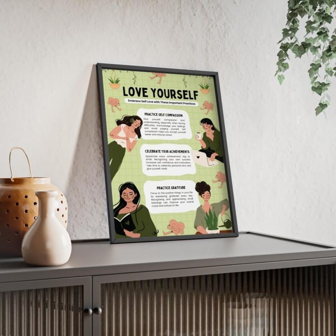 Self-love Poster With Wooden Frame, Motivational Wall Art, Wellness ...