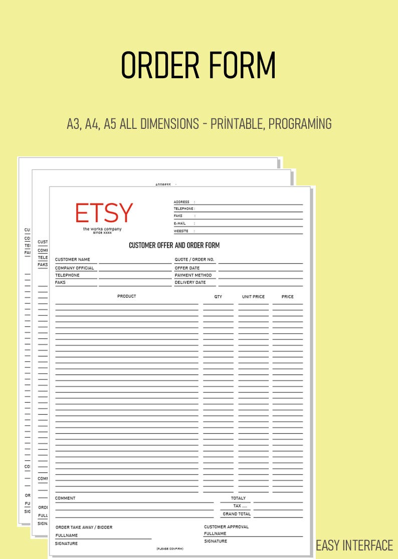 Professional Editable Printable Order Form PDF Template for Custom ...