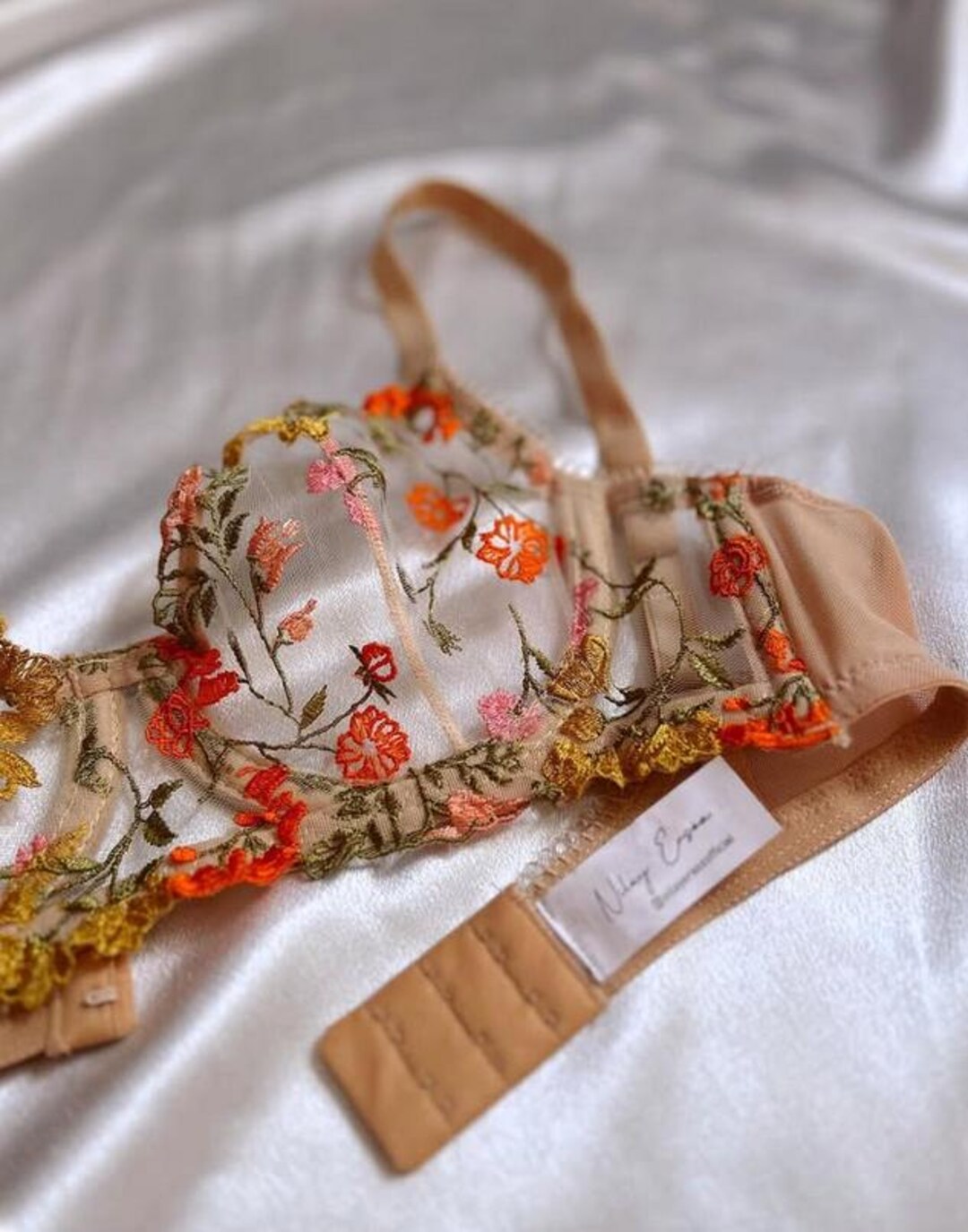 Handmade Floral Embroidered Lingerie Set - Vintage-inspired Bralette ...