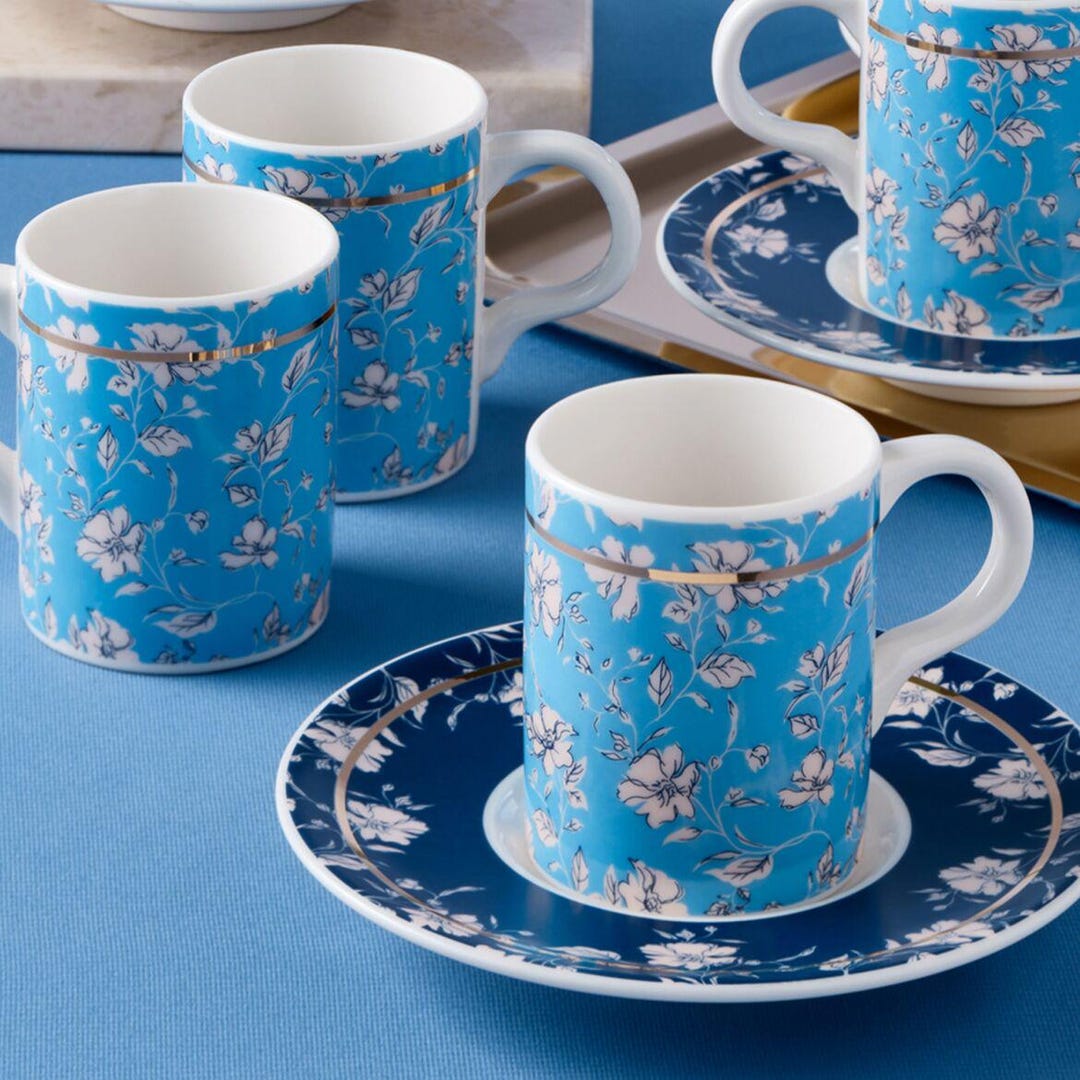 Handcrafted Luxury Porcelain Coffee Set Gold Accents, Floral Design ...