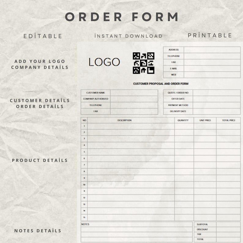 Professional Editable Order Form I Invoice Form I Inventory Form I ...