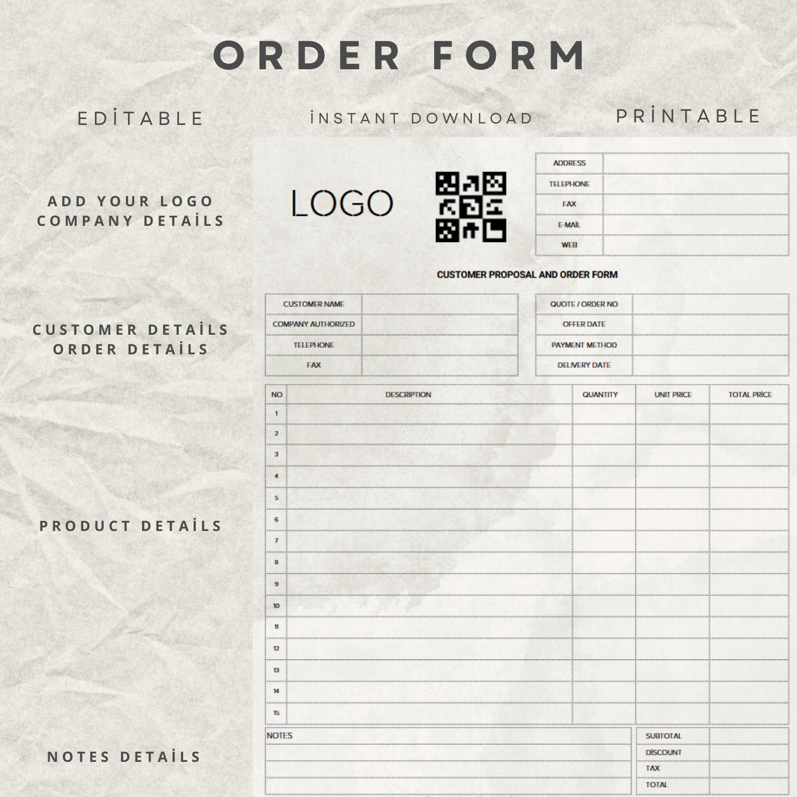 Professional Editable Order Form I Invoice Form I Inventory Form I ...