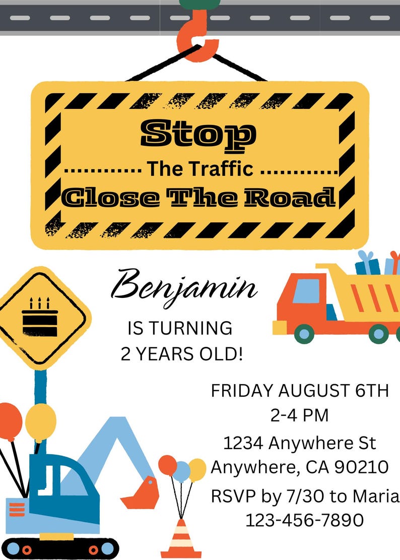 Construction Birthday Invitation - TEMPLATE - Etsy