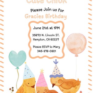 One Cute Chick Birthday Invitation - TEMPLATE - Etsy