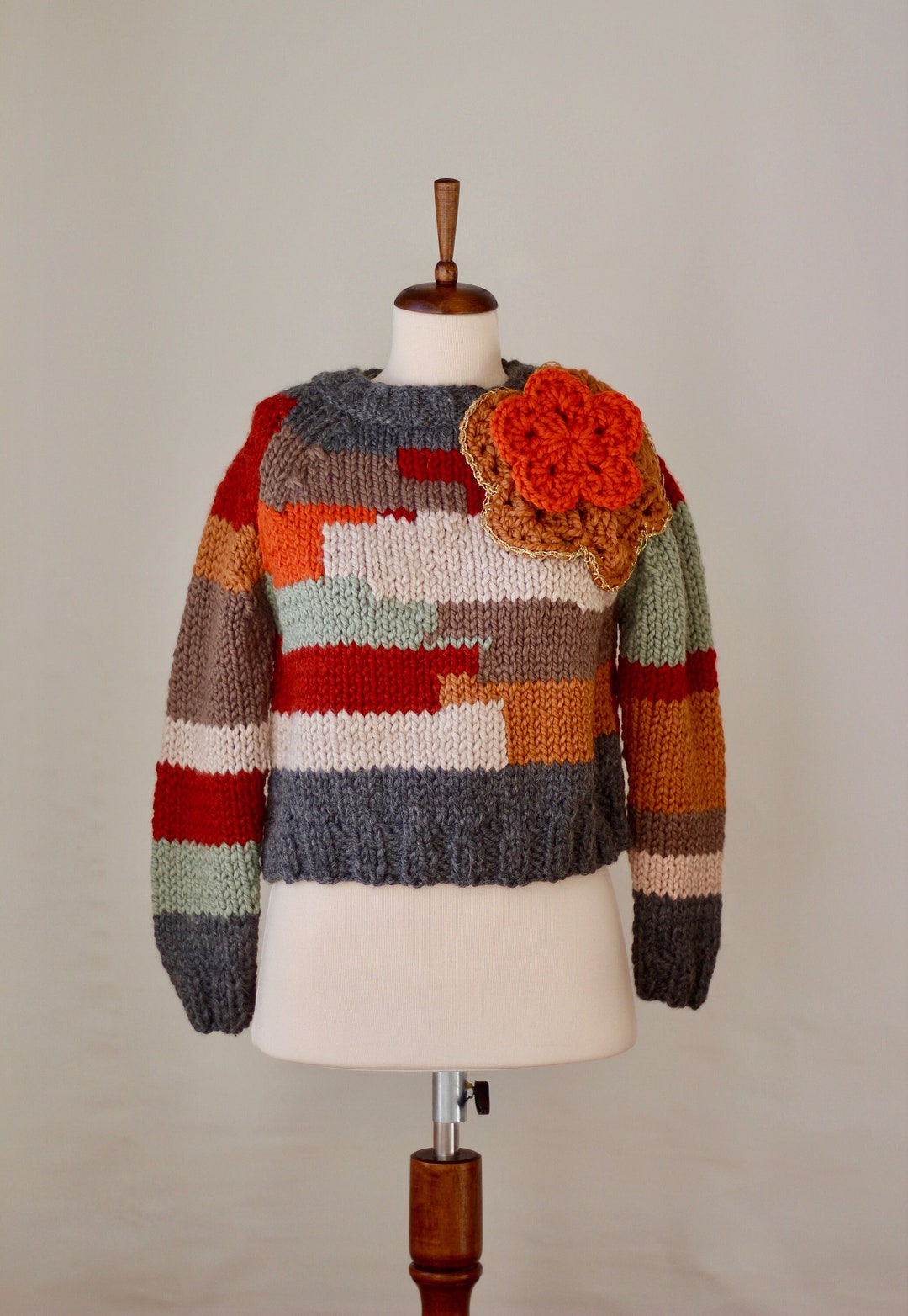 Women's Floral Sweater, Chunky Flower Sweater Whimsical Knit Sweater ...