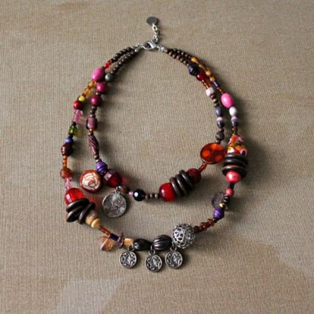 Multiple Layer Beaded Necklace, Gold Statement Necklace, Modern Summer ...