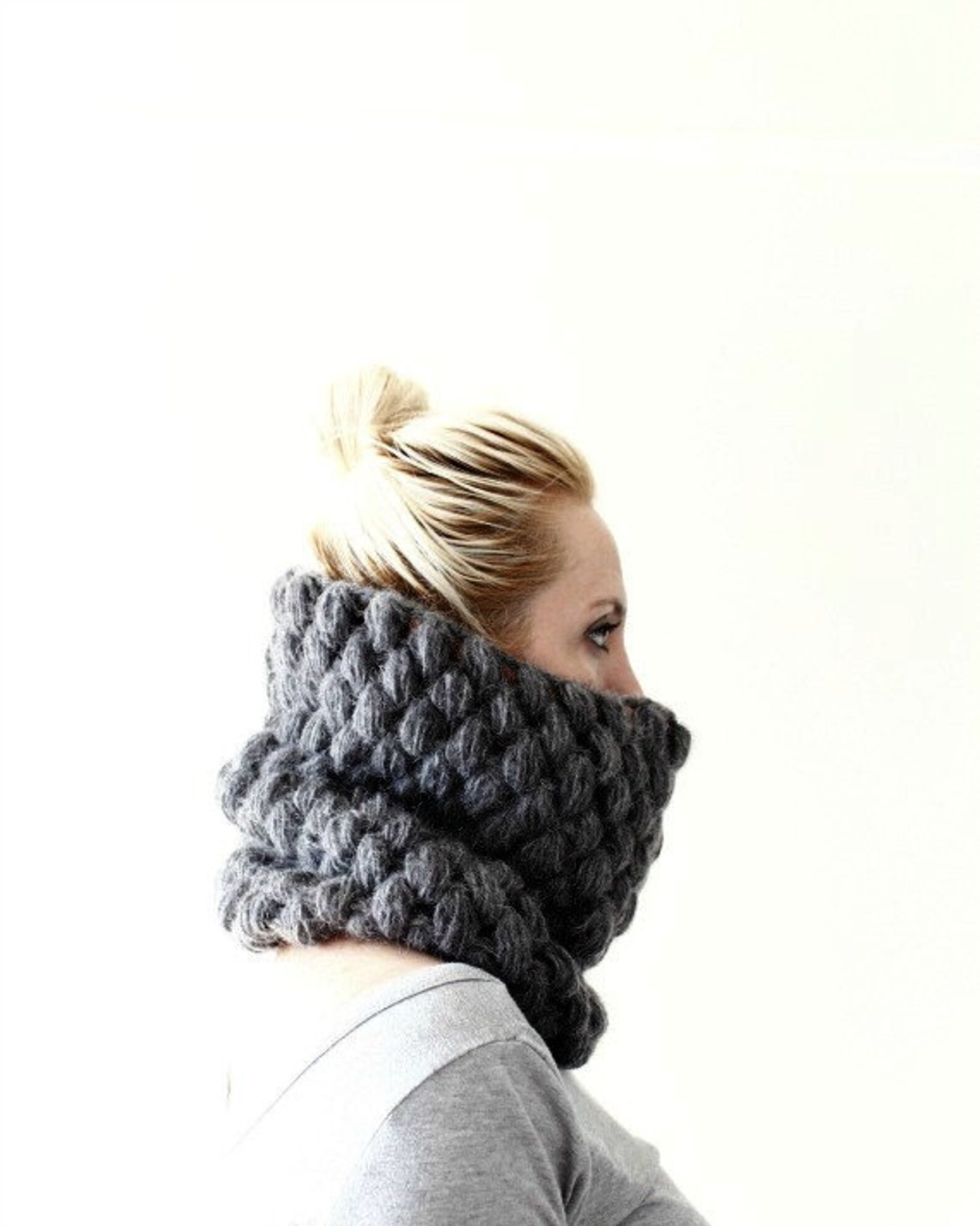 Chunky Cowl Scarf / Lace Knit Snood / Grey Cowl Scarf / | Etsy