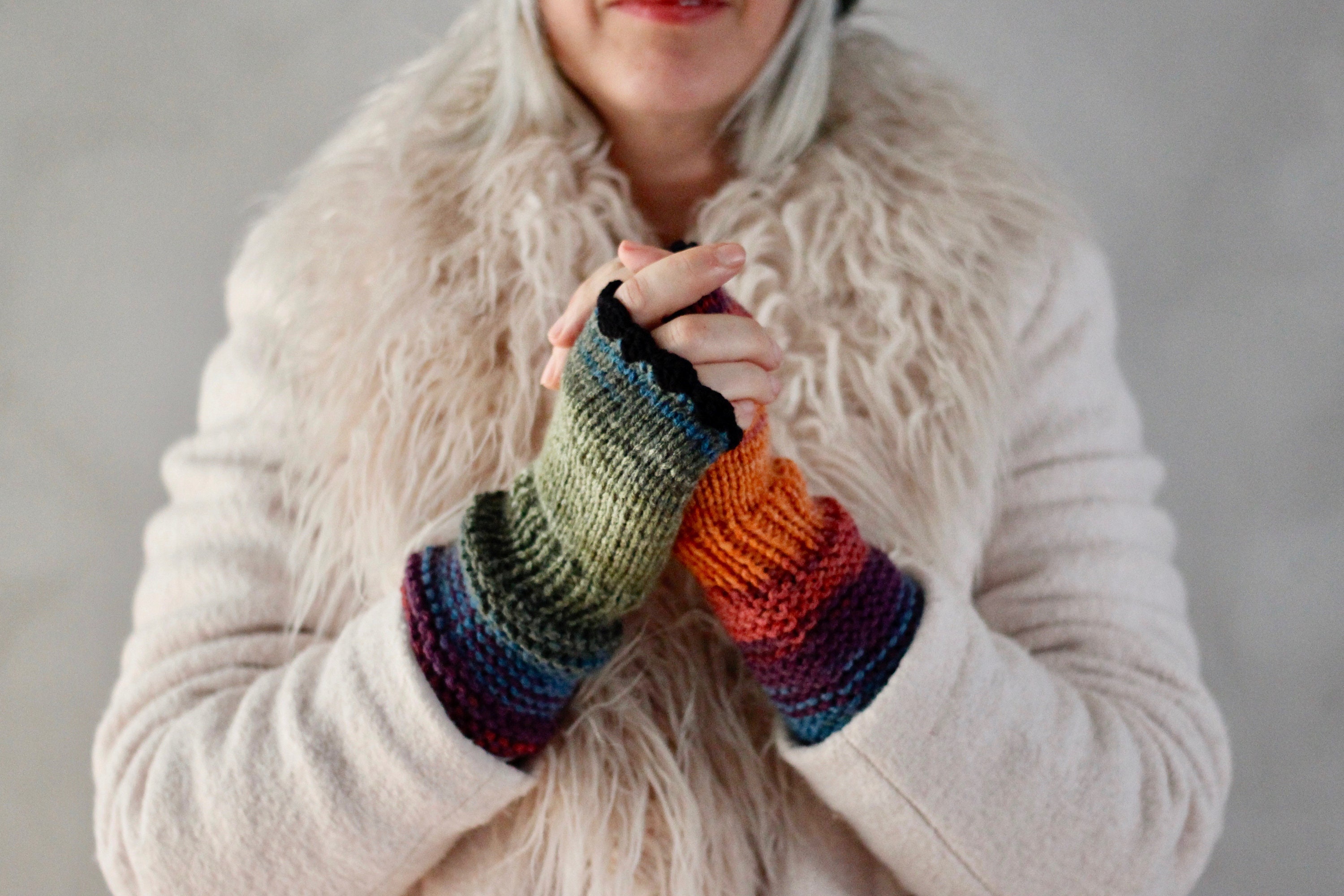 Rainbow Fingerless Gloves Colorful Fingerless Gloves Hand Knit Winter ...