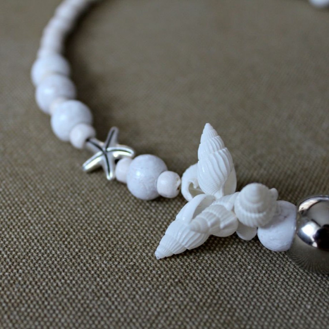 Sea Shell Necklace White Necklace Wooden Necklace Beach - Etsy