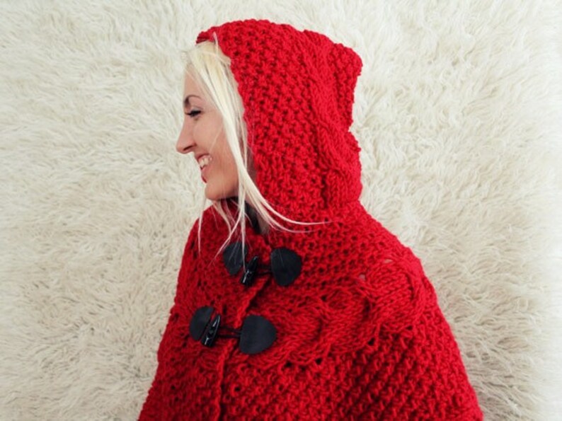 Hand Knitted Hooded Poncho- Wrap Shrug Red Riding Hood Halloween ...