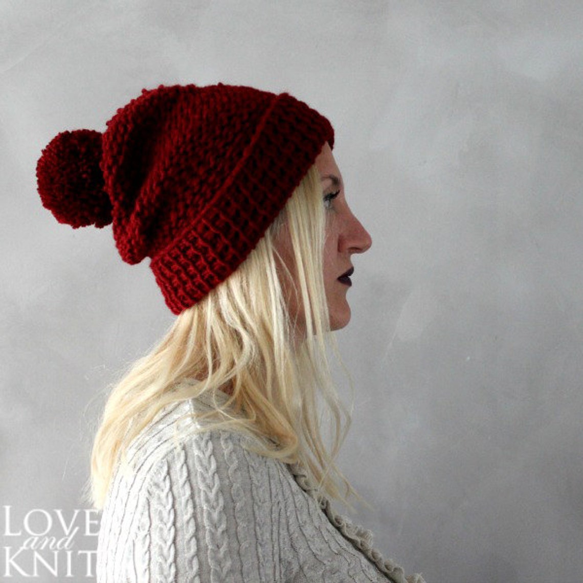 Unisex Burgundy Pom Pom Hat Dark Red Pompom Beanie Slouchy Pom - Etsy