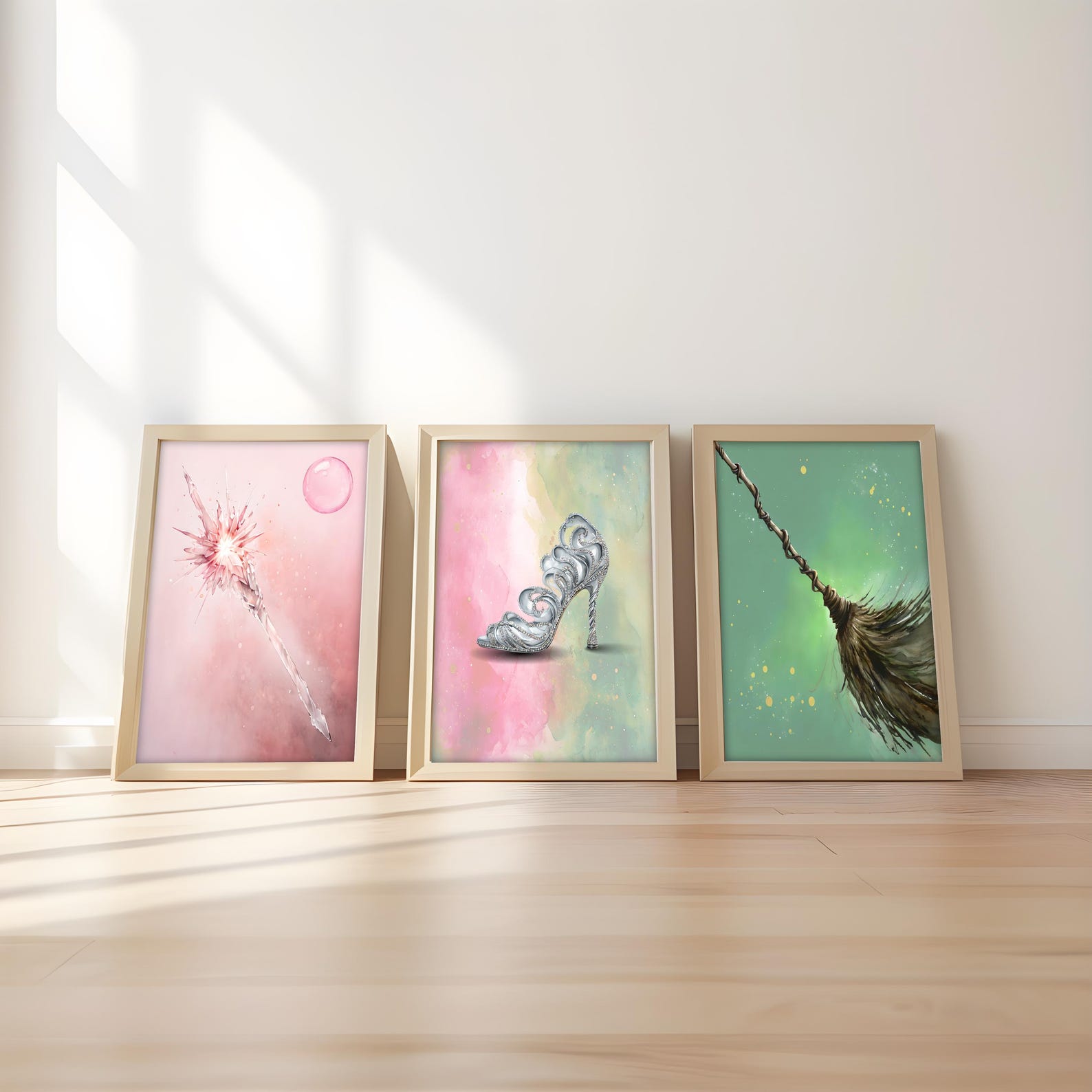 3 Piece Wicked Witches Pink & Green Watercolor Painting︳glinda Wand ...
