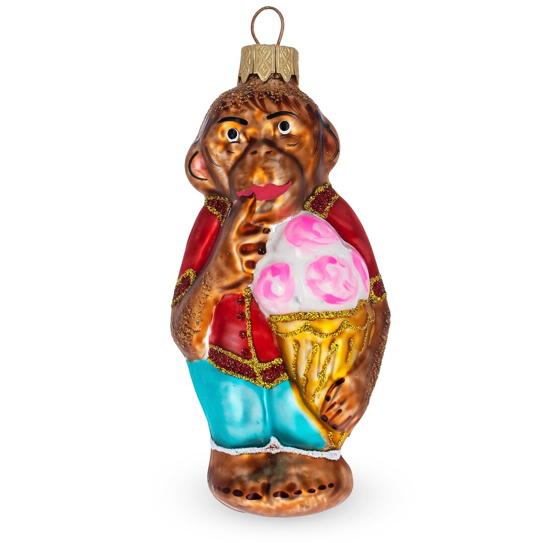 Monkey With Ice Cream Mini Glass Christmas Ornament - Etsy