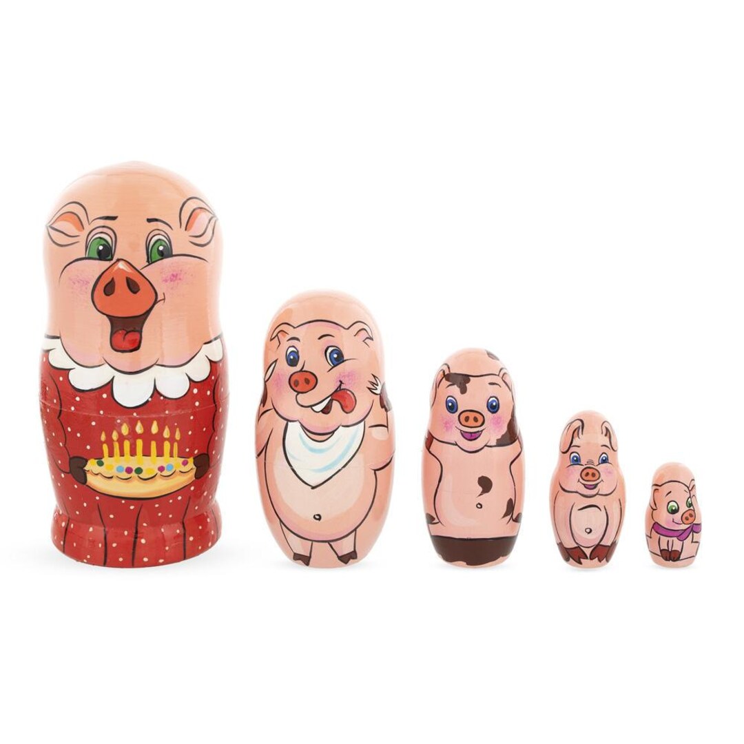 Set of 5 Pigs Celebration Wooden Nesting Dolls 6 Inches - Etsy
