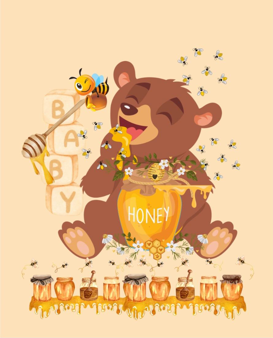 Animated Digital Download Honey Bear Eating Honey From Jar Buzzing Bees ...