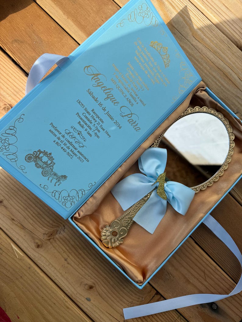 Cinderella Mirror and Box Themed Invitations Invitaciones De Espejo ...